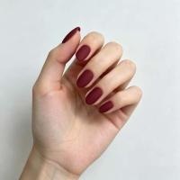 China Promotion Matte Dark Red Solid Color Press On Nails 4 Shapes for Daily Wear for sale