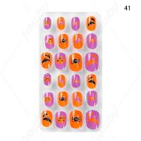 China Halloween Kids Press On Nails 24Pcs Short Ghost Skeleton Girls Cosplay Party for sale