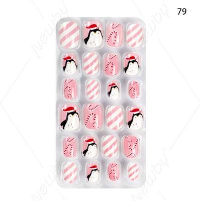 China Short Safe ABS Wearable Kids Fake Nails 24Pcs Cute Cartoon For Gift Children for sale