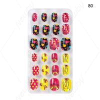 China Short Safe ABS Wearable Kids Fake Nails 24Pcs Cute Cartoon For Gift Children for sale