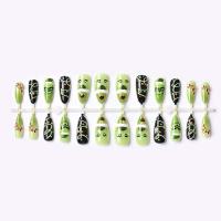 China Wholesale Glow In Dark Grinch Christmas Holiday Press On Nails Almond Candy Cane for sale