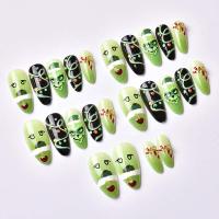China Wholesale Glow In Dark Grinch Christmas Holiday Press On Nails Almond Candy Cane for sale