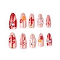 China Wholesale 3D Pearl Christmas Tree Holiday Fake Nails Almond Pink Glitter for sale