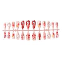 China Wholesale 3D Pearl Christmas Tree Holiday Fake Nails Almond Pink Glitter for sale