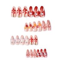 China Wholesale 3D Pearl Christmas Tree Holiday Fake Nails Almond Pink Glitter for sale