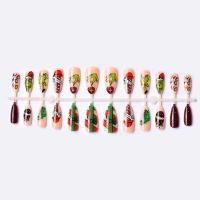 China Wholesale Hand Painted Grinch Christmas Holiday Press On Nails Almond Nude for sale