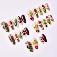 China Wholesale Hand Painted Grinch Christmas Holiday Press On Nails Almond Nude for sale