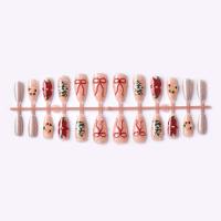 China Wholesale 3D Red Bow Christmas Holiday Press On Nails Almond Pink Snow Tree for sale