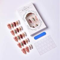 China Wholesale 3D Red Bow Christmas Holiday Press On Nails Almond Pink Snow Tree for sale