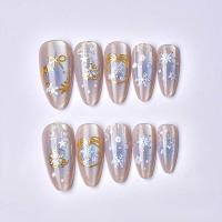 China Wholesale Gold Foil Shell Holiday Press On Nails Almond Nude Luxury Wedding for sale
