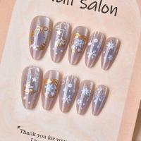 China Wholesale Gold Foil Shell Holiday Press On Nails Almond Nude Luxury Wedding for sale