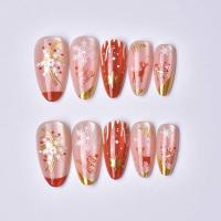 China Wholesale Snowflake Christmas Holiday Fake Nails Almond Pink Red Gold French for sale
