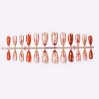 China Wholesale Snowflake Christmas Holiday Fake Nails Almond Pink Red Gold French for sale