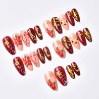China Wholesale Poinsettia Christmas Holiday Press On Nails Almond Red Pink Gold Star for sale