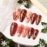 China Wholesale Poinsettia Christmas Holiday Press On Nails Almond Red Pink Gold Star for sale