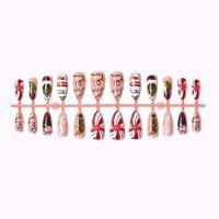 China Wholesale Hand Painted Grinch Christmas Holiday Fake Nails Almond Nude Cartoon for sale