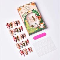China Wholesale Hand Painted Grinch Christmas Holiday Fake Nails Almond Nude Cartoon for sale