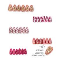 China Wholesale Candy Christmas Holiday Press On Nails Almond Stripe Rhinestone for sale