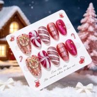 China Wholesale Candy Christmas Holiday Press On Nails Almond Stripe Rhinestone for sale