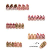 China Wholesale Gift Bow Christmas Holiday Fake Nails Almond Nude Candy Cane Tree for sale