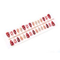 China Wholesale Plaid Candy Cane Christmas Holiday Press On Nails Almond Red Rhinestone for sale