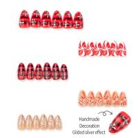 China Wholesale Plaid Candy Cane Christmas Holiday Press On Nails Almond Red Rhinestone for sale
