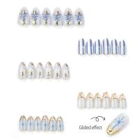China Wholesale Blue Snowflake Christmas Holiday Press On Nails Almond White Gold Foil for sale