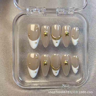 China Bulk Handmade Press On Nails Almond French Tips Design For Ladies Office for sale