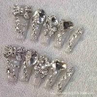 China Bulk Handmade False Nails Crystal Ornament Glam Bridal Design for sale