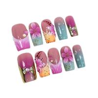 China Wholesale Medium Square Handmade Press On Nails Colorful Gradient 3D Floral for sale