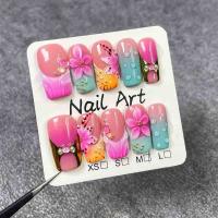China Wholesale Medium Square Handmade Press On Nails Colorful Gradient 3D Floral for sale
