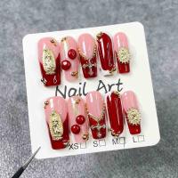 China Handmade Fake Nails Wholesale Medium Square Red Pink Virgin Mary Cross for sale