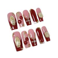China Handmade Fake Nails Wholesale Medium Square Red Pink Virgin Mary Cross for sale
