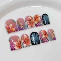 China Short Square Tropical Handmade Fake Nails Plumeria Gold Starfish Blue Cat Eye for sale