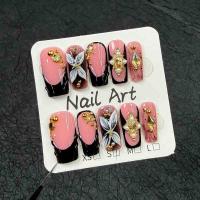 China Long Square Handmade Fake Nails 3D Butterfly Gold Shell Pearl Metal Nail Tips for sale