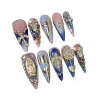China Reusable Gothic Handmade Press On Nails Long Stiletto Pink Blue Marble Design for sale