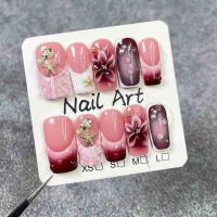 China Handmade Fake Nails Elegant Wine Red Gradient 3D Flower Starfish Shell Pearl Decor for sale
