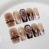 China Handmade Press On Nails Wholesale Long Square Coffee Gradient Flower Zebra Fake Nails for sale