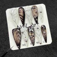 China Cat Eyes Handmade Fake Nails Long Stiletto Silver Line Heart Wing Metal for sale
