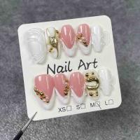 China Handmade Press On Nails Nude French Tip 3D Mermaid Tail Pearl Gold Charm Almond for sale