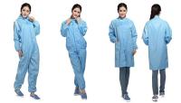 China ESD Cleanroom Smock Jumpsuit with 10E7-10E9 Ohm Resistance and 5mm Conductive Grid for Anti-Static Protection for sale