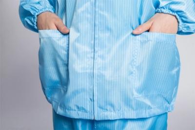 China Cleanroom Reusable Anti-Static ESD Lab Coveralls with 10^6-10^8 Ohm Resistance for Class 100-1000 Environments for sale