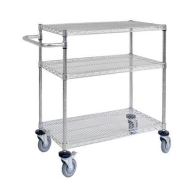 China 3-Layer Stainless Steel ESD Wire Shelf Trolley with 4 Wheels for PCB/SMT Anti-Static Storage for sale