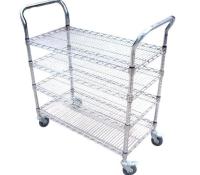 China 4 Layers Industrial Chrome Wire Basket ESD Shelf Trolley With 4 Inch Caster With Brake for sale