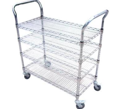 China 4 Layers Industrial Chrome Wire Basket ESD Shelf Trolley With 4 Inch Caster With Brake for sale