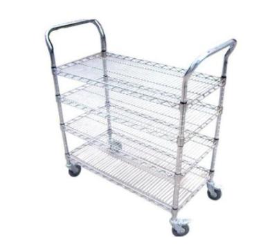 China 4 Layers Industrial Chrome Wire Basket ESD Shelf Trolley With 4 Inch Caster With Brake for sale