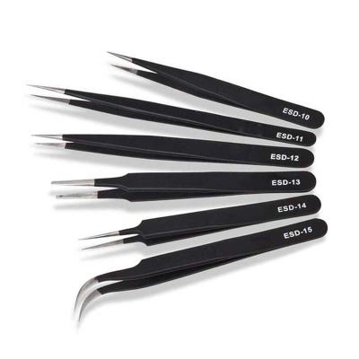 China Stainless Steel ESD Safe Tweezers 110mm for Electronics and Phone Repair for sale