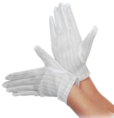 China Safety White Antistatic Stripe Polyester ESD Work Glove for Cleanroom Electronics Industry ESD Top Fit Glove for sale