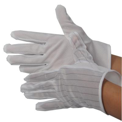 China ESD Work Glove White Antistatic with Safety Stripe Top, Fit for Cleanroom, Electronics Assembly and Industry Use for sale