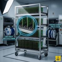 China Heavy-Duty Adjustable ESD PCB Storage Trolley for Anti-Static Circuit Boards for sale